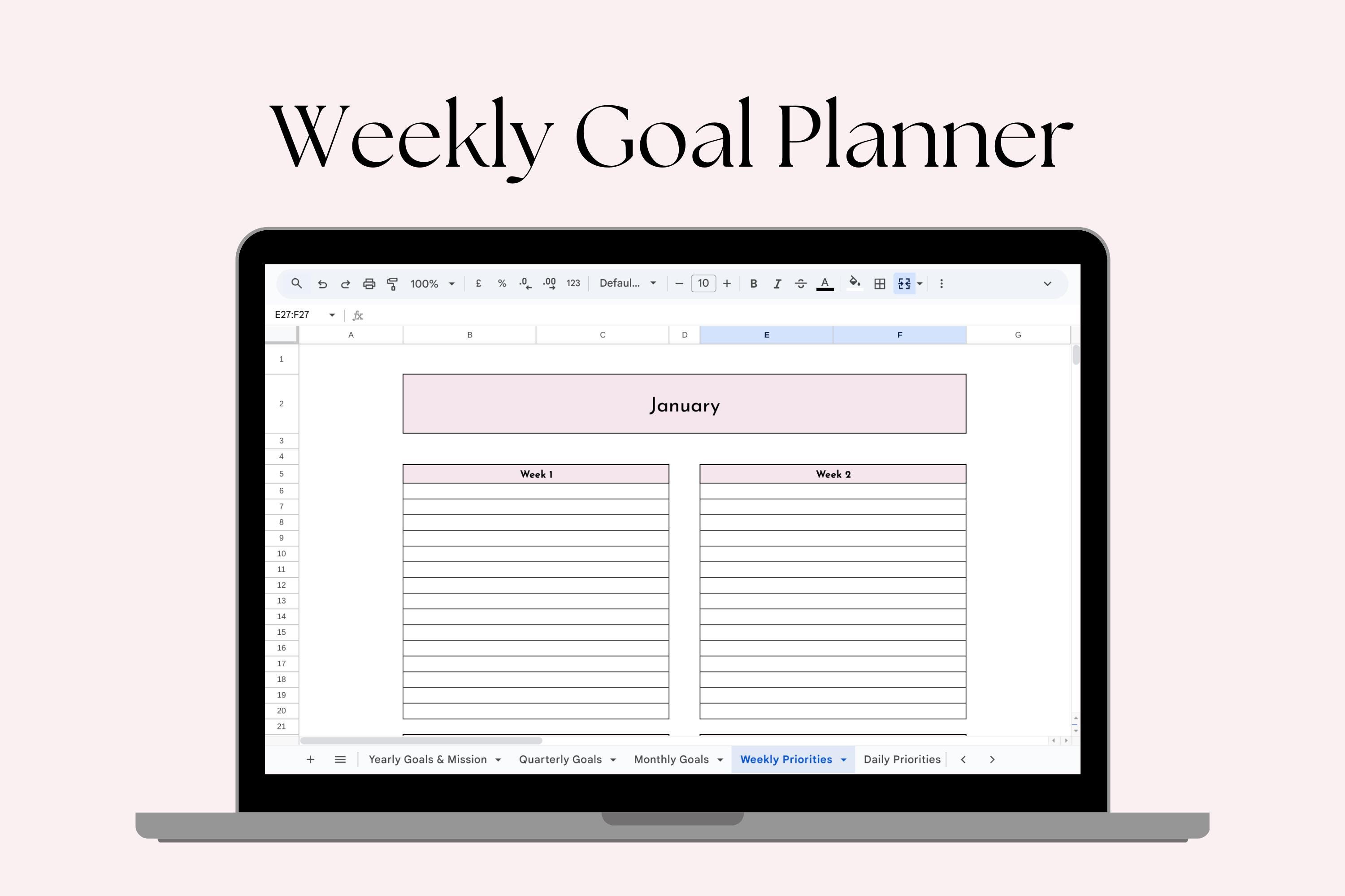 Google Sheets Template for Goal Setting | Downloadable Spreadsheets for ...
