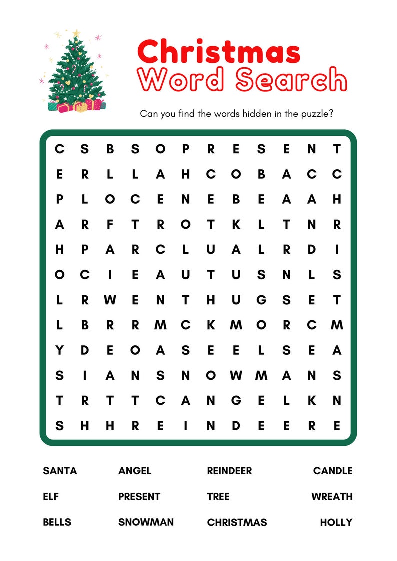 Christmas Word Search Puzzle Printable Santa Theme Festive - Etsy
