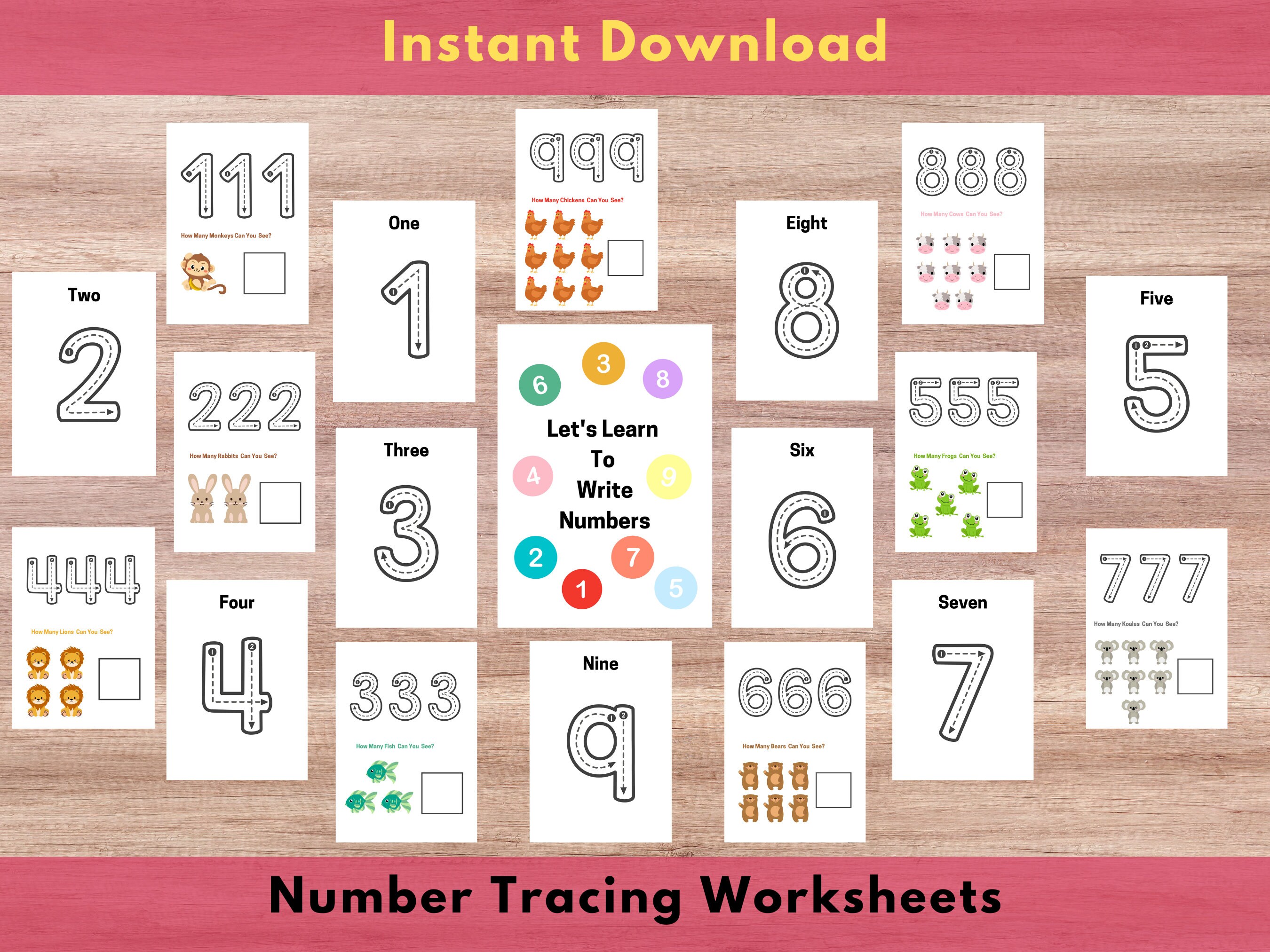 Number Tracing Worksheets Preschool Printable Worksheets - Etsy