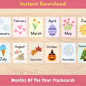 Months of the Year Printable Flashcards for Kids, Toddler Flashcards ...