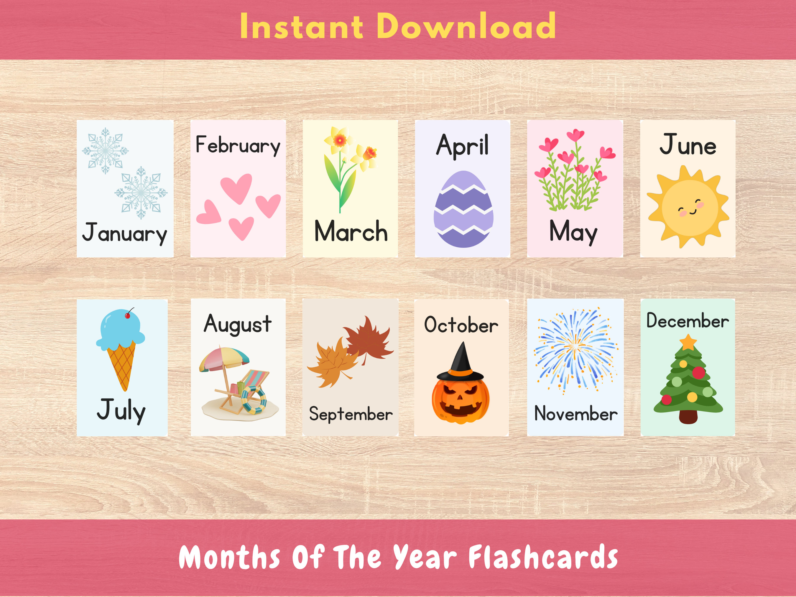Months of the Year Printable Flashcards for Kids, Toddler Flashcards ...