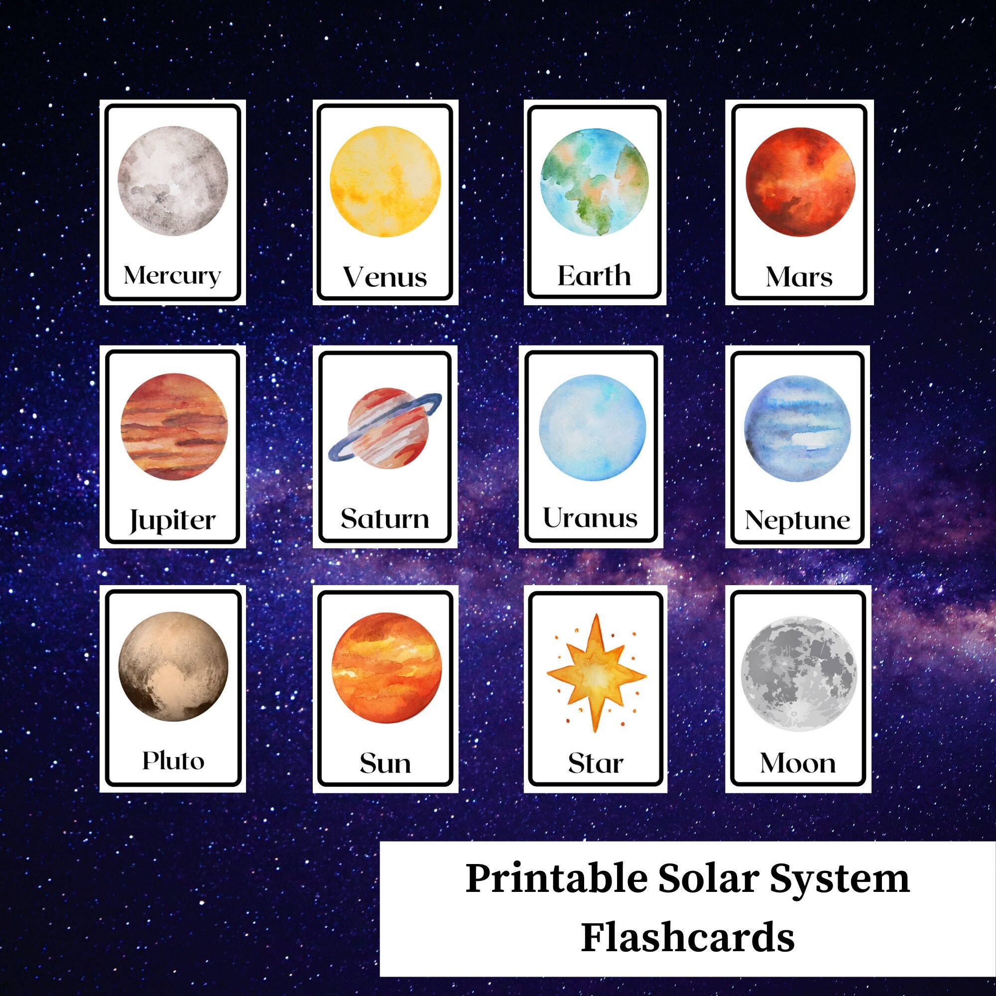 Planet Printable Flashcards for Kids, Solar System Flashcards for ...