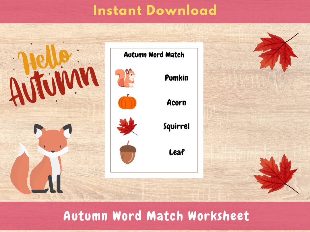 Autumn Word Match Worksheet Fall-themed Educational Activity - Etsy