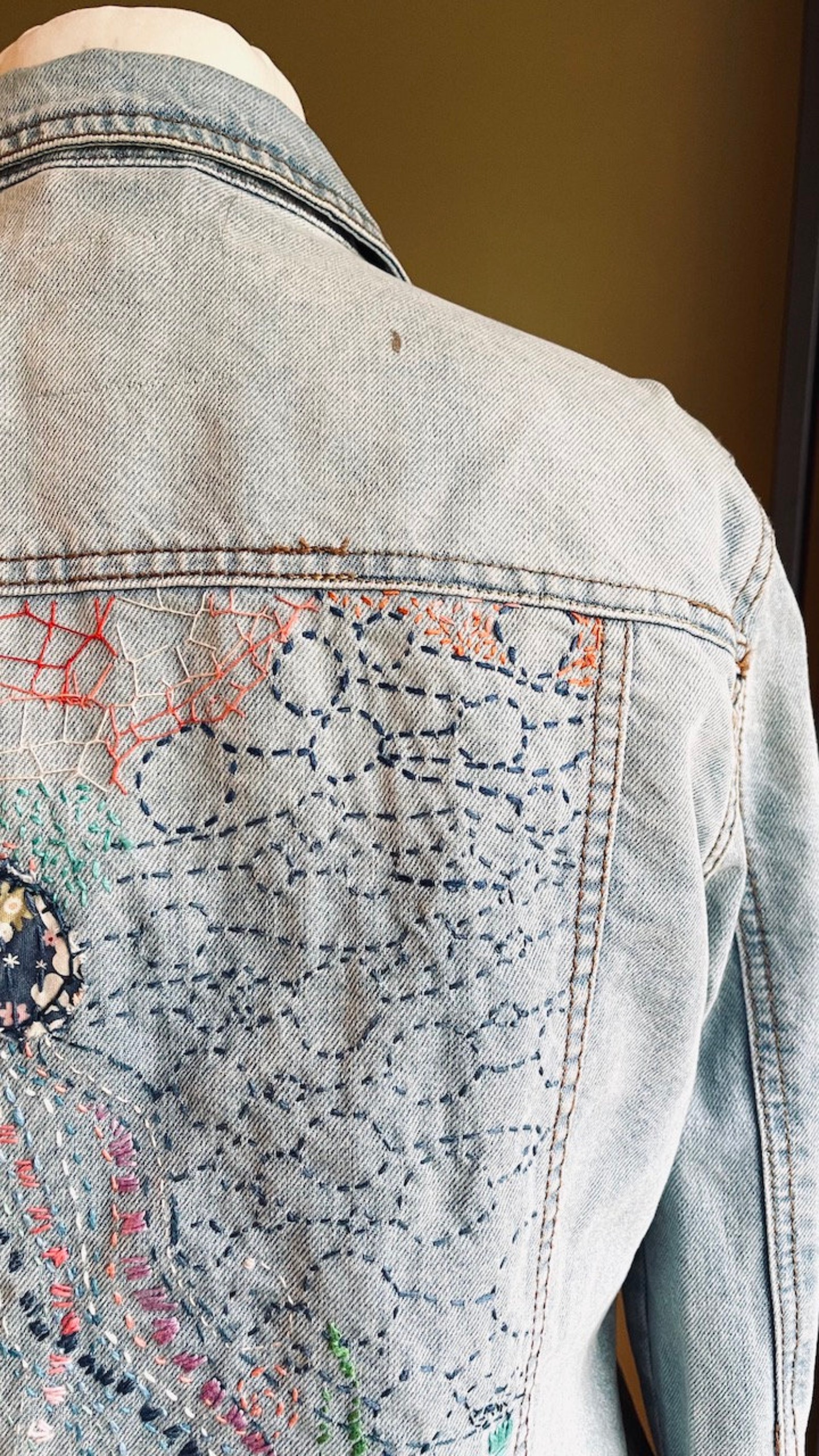 Handmade Upcycled Denim Jacket Embellished With Sashiko Technique ...