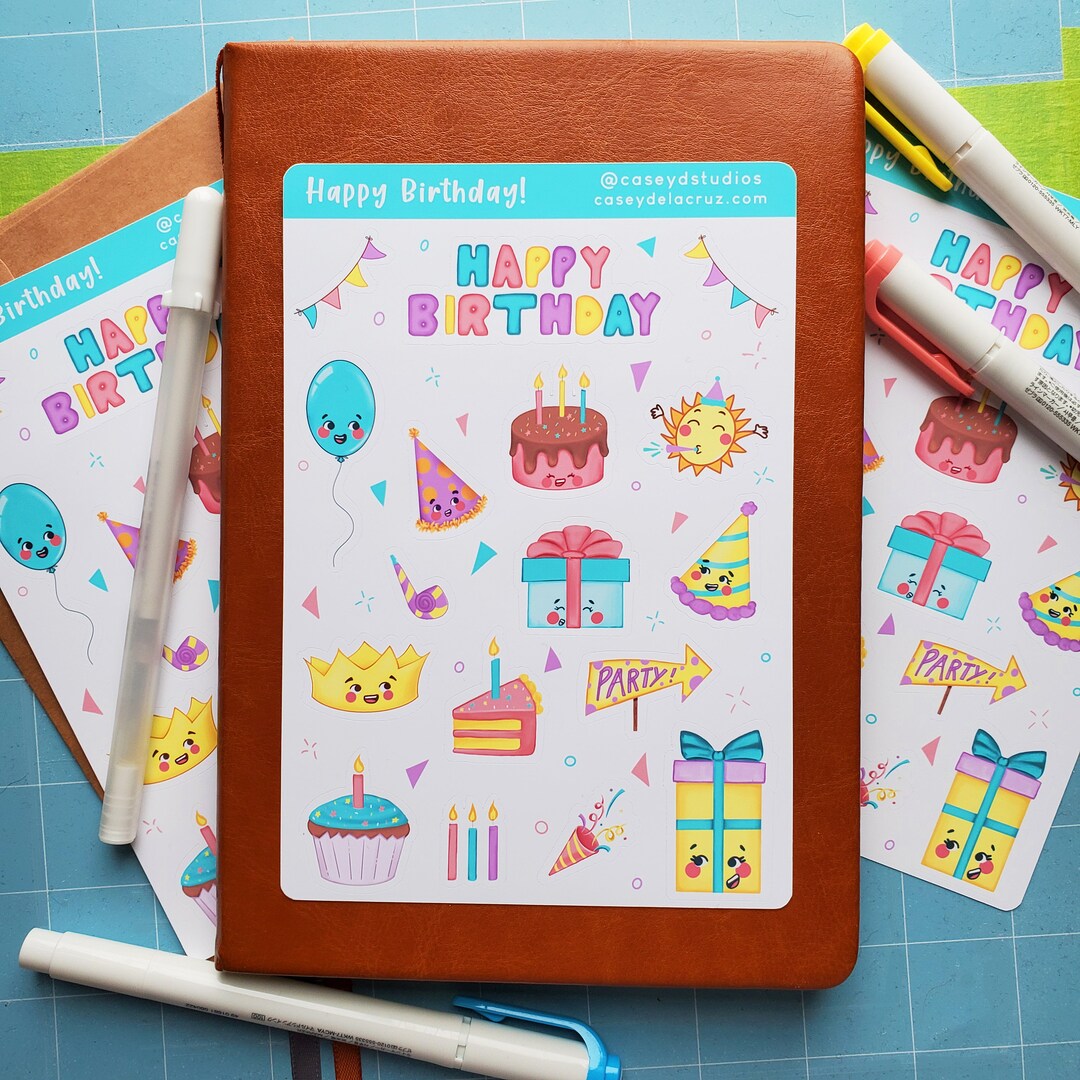 Happy Birthday Vinyl Sticker Sheet for Decorating Bullet Journals ...