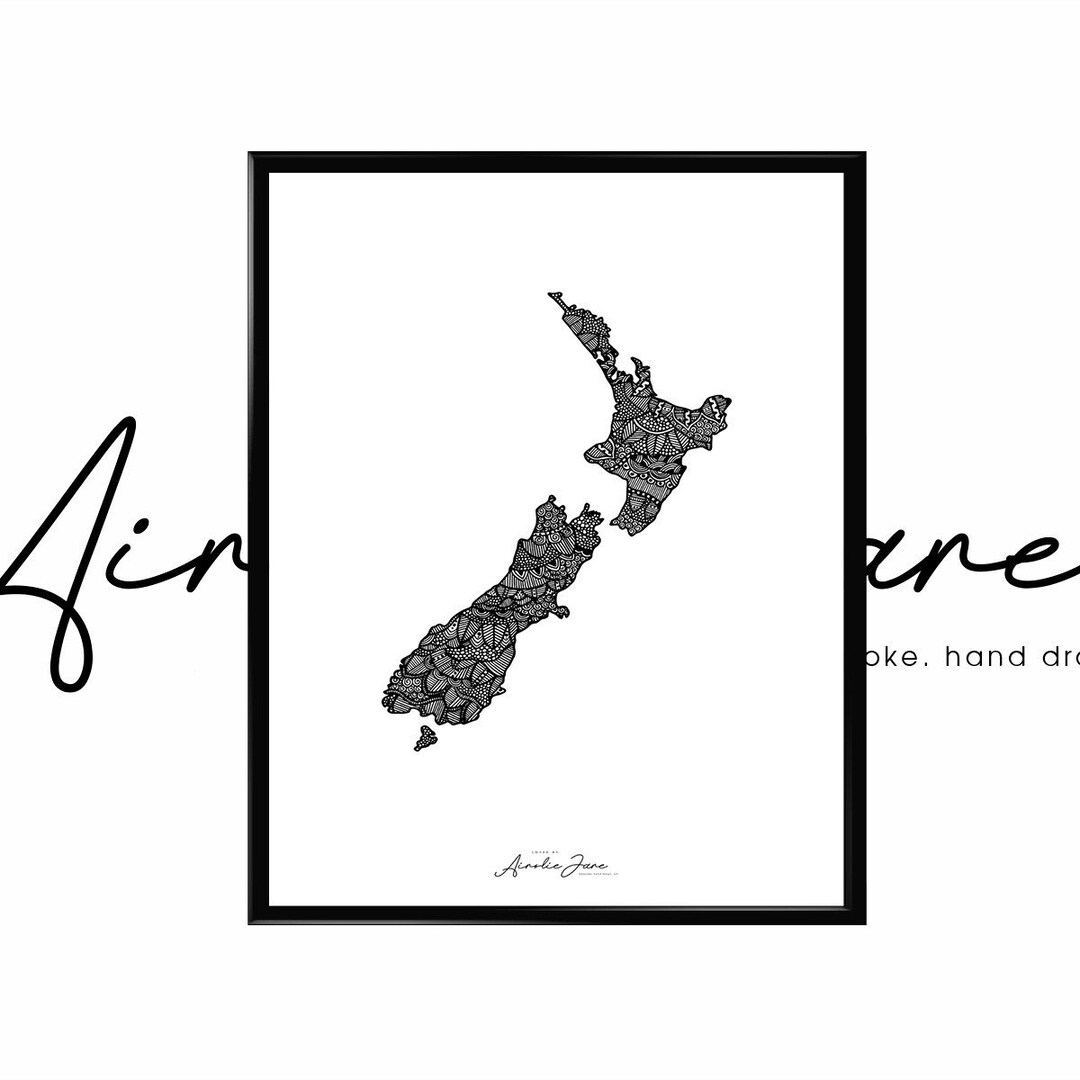 New Zealand Map Bespoke Hand Drawn Map Drawing Artwork - Etsy UK