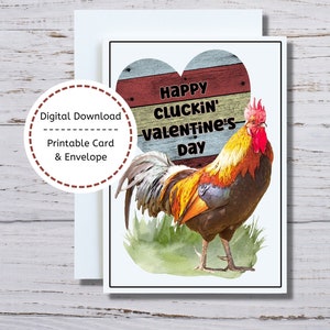 Rooster Valentine Card, Printable Rooster Valentine Card, Happy Cluckin ...