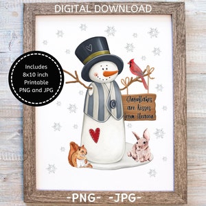 Snowman Printable, Winter Wall Sign, Snowflakes Are Kisses From Heaven ...