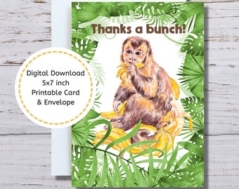 Thank You Card Thanks a Bunch Monkey - Etsy