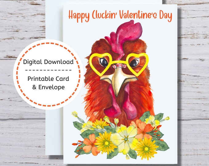 Rooster Valentine Card, Printable Rooster Valentine, Happy Cluckin ...