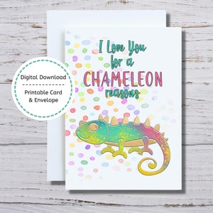 Chameleon Card, I Love You Card, Printable Love You Card, I Love You ...