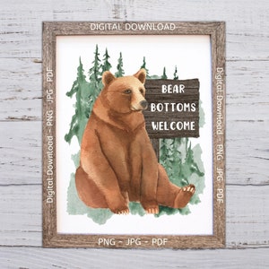 Bear Bottoms Welcome, Printable Bear Bottoms Welcome Wall Art, Brown ...