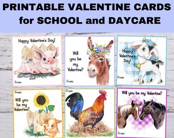 Printable Farm Valentine Cards, Farm Animal Classroom Valentines ...