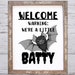 Welcome Bat Sign, Printable Halloween Wall Art, Funny Bat Wall Decor ...