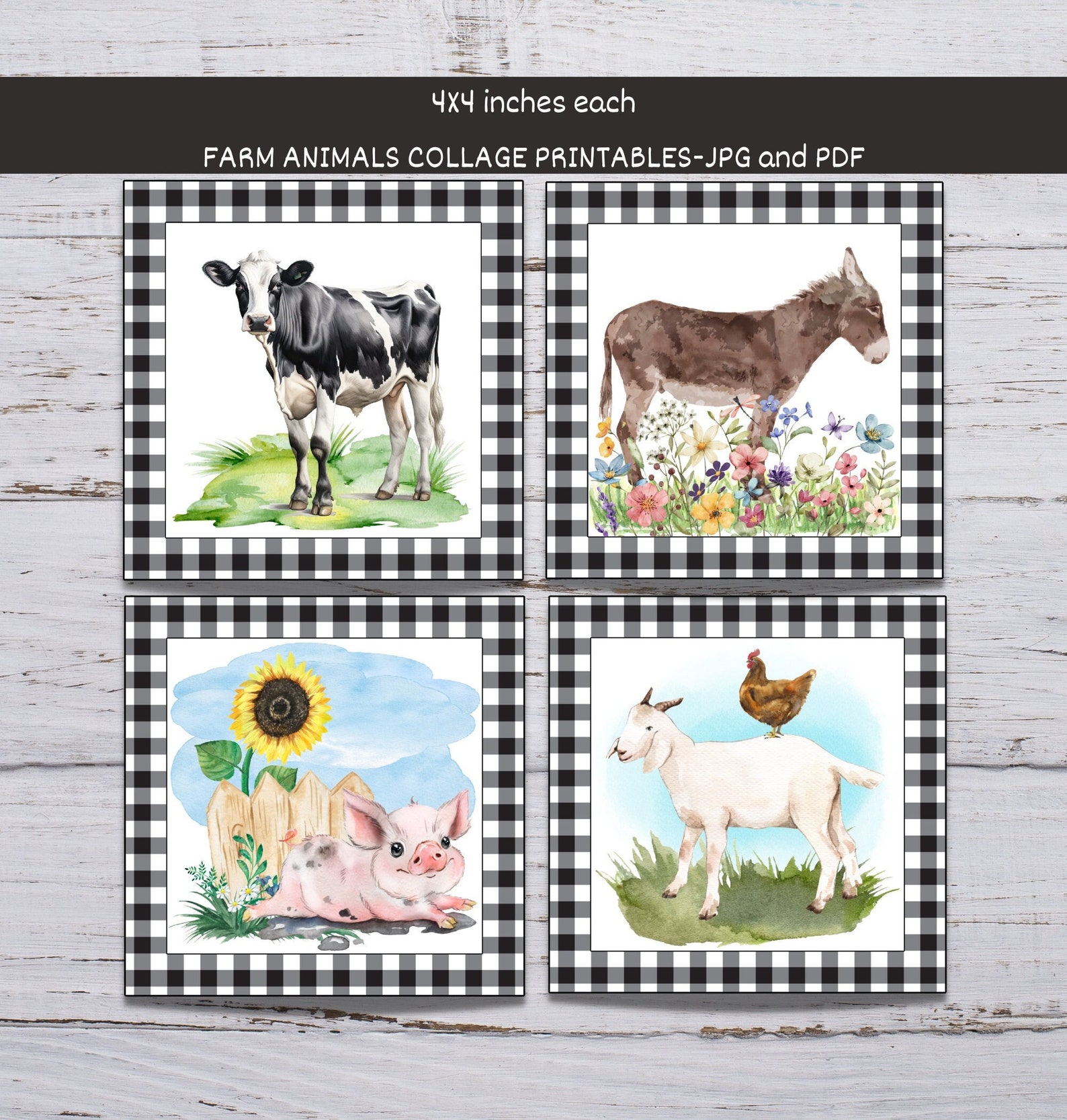 Farm Animal Collage Sheets, Printable Farm Clipart, Cow Design, Pig ...