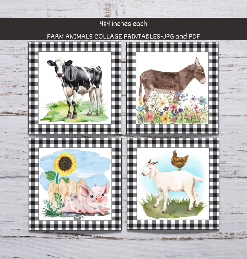 Farm Animal Collage Sheets, Printable Farm Clipart, Cow Design, Pig ...