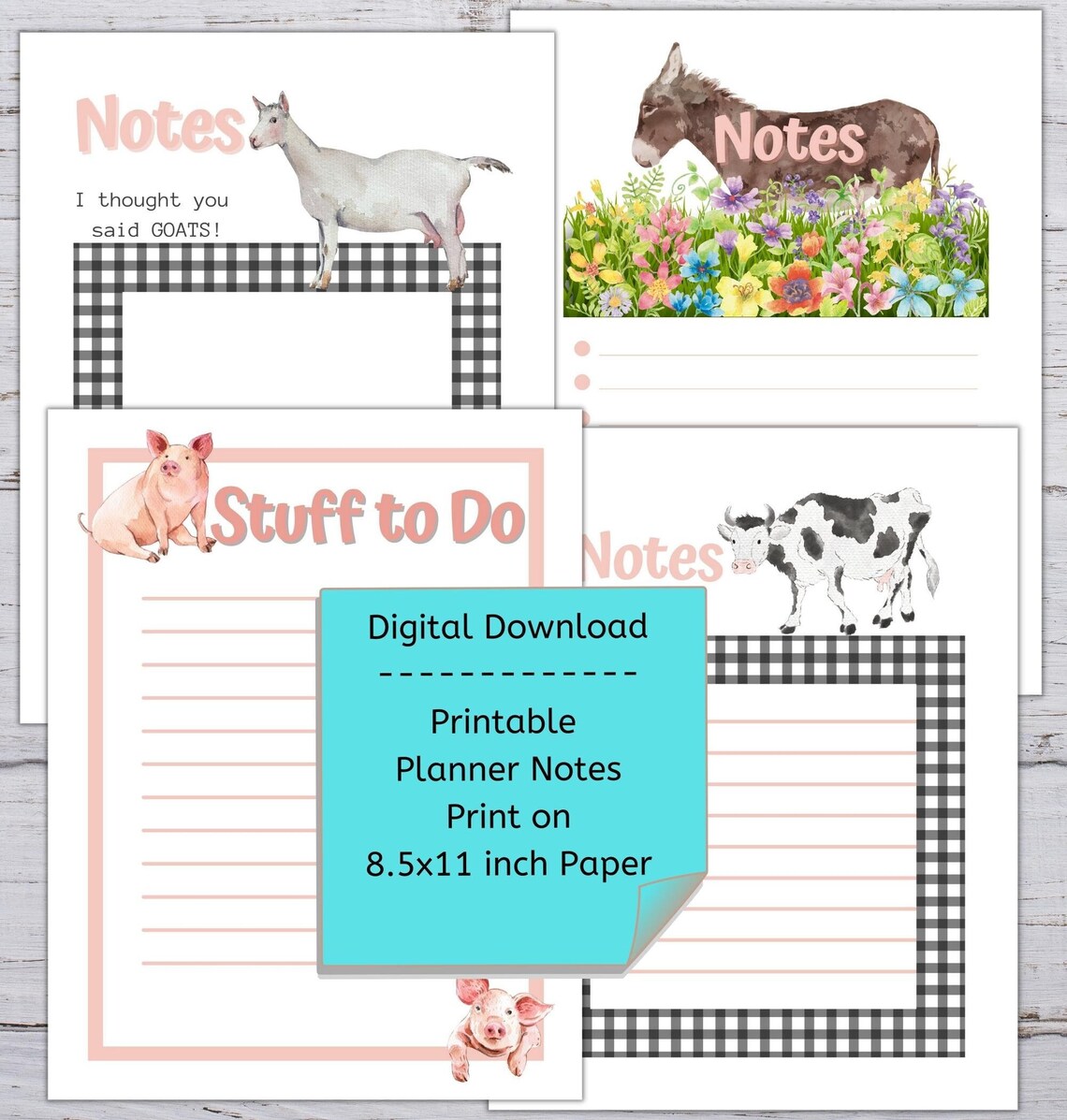 Printable Planner Pages, Farm Animal Notes, Cow Stationery, Donkey ...