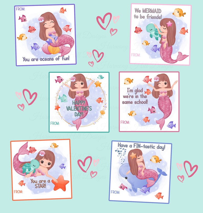Mermaid Valentine Cards, Printable Mermaid Valentines, Printable ...