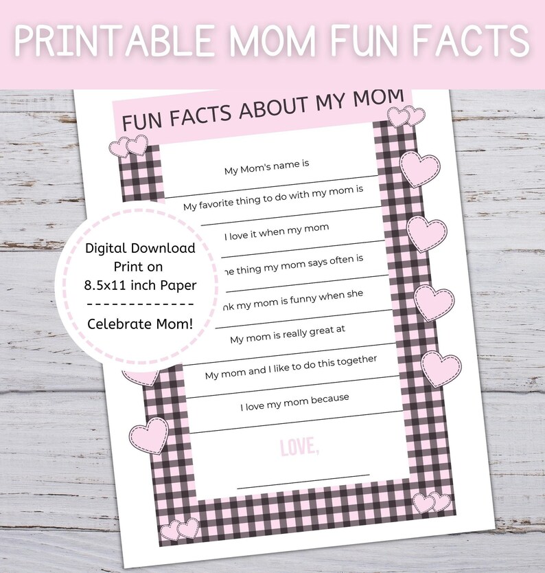 Fun Facts About My Mom Mothers Day Printable All About Mom - Etsy