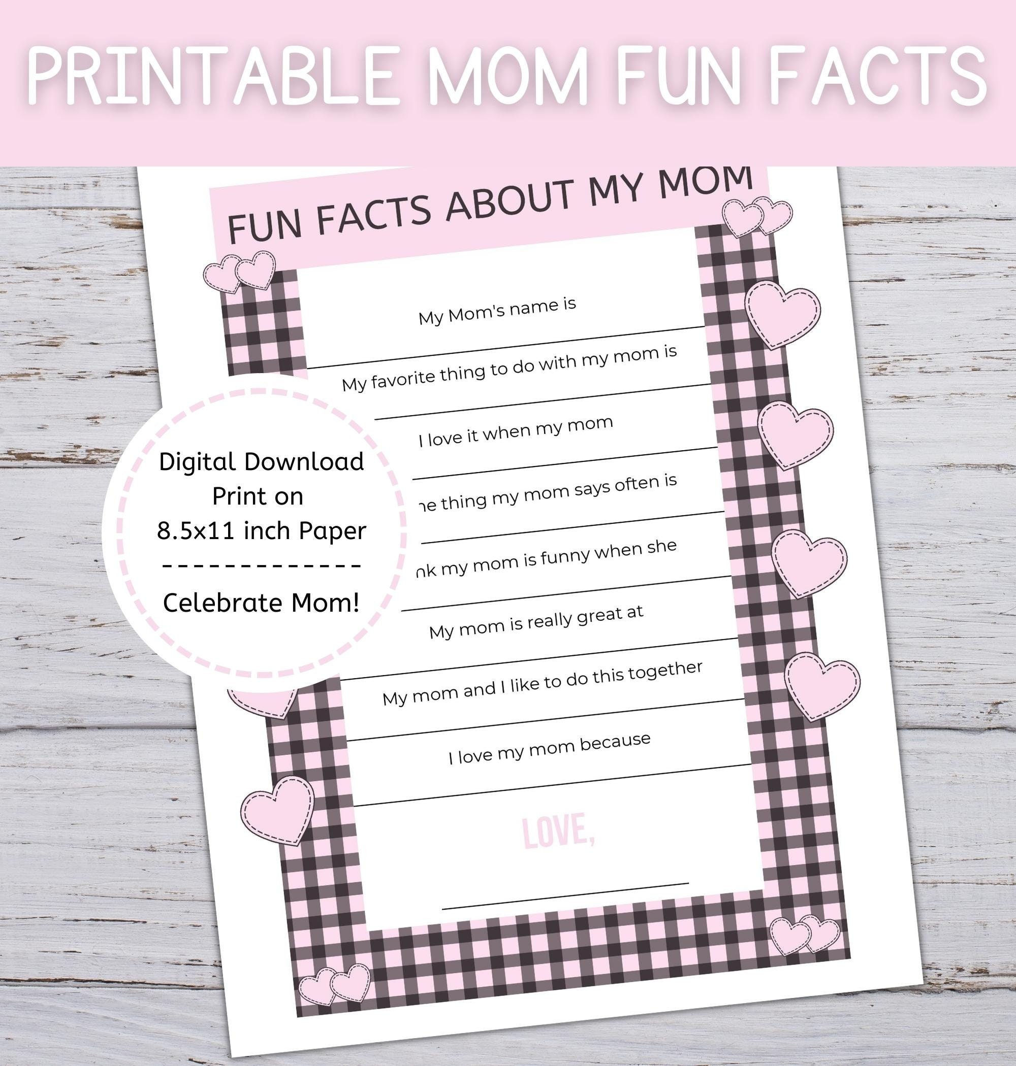 Fun Facts About My Mom, Mothers Day Printable, All About Mom From Child ...