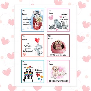 Dog Cat Valentine's Day Cards for School, Printable Valentine Cards for ...