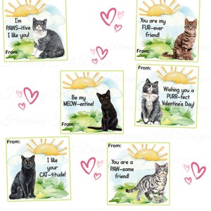 Printable Cat Valentines, Cat Valentine Cards for Kids, Printable ...