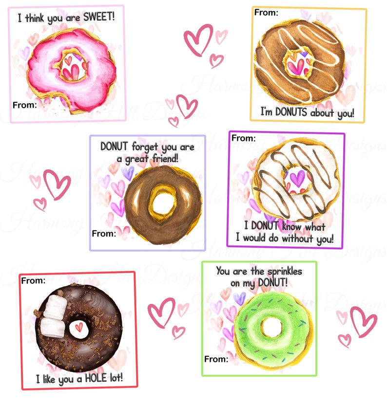 Donut Valentine Cards, Printable Donut Valentines, Printable Valentine ...