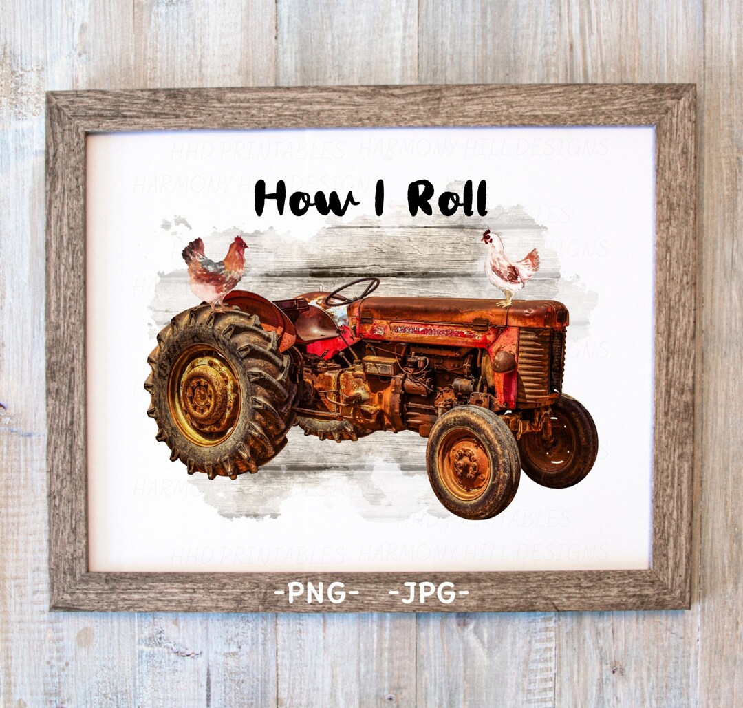 Tractor Printable, Old Red Tractor Print, Tractor and Chickens Print ...