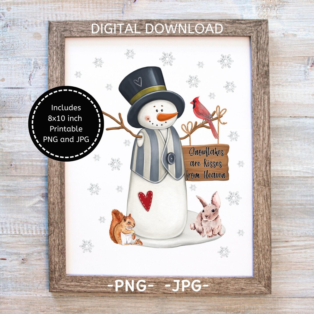 Snowman Printable, Winter Wall Sign, Snowflakes Are Kisses From Heaven ...