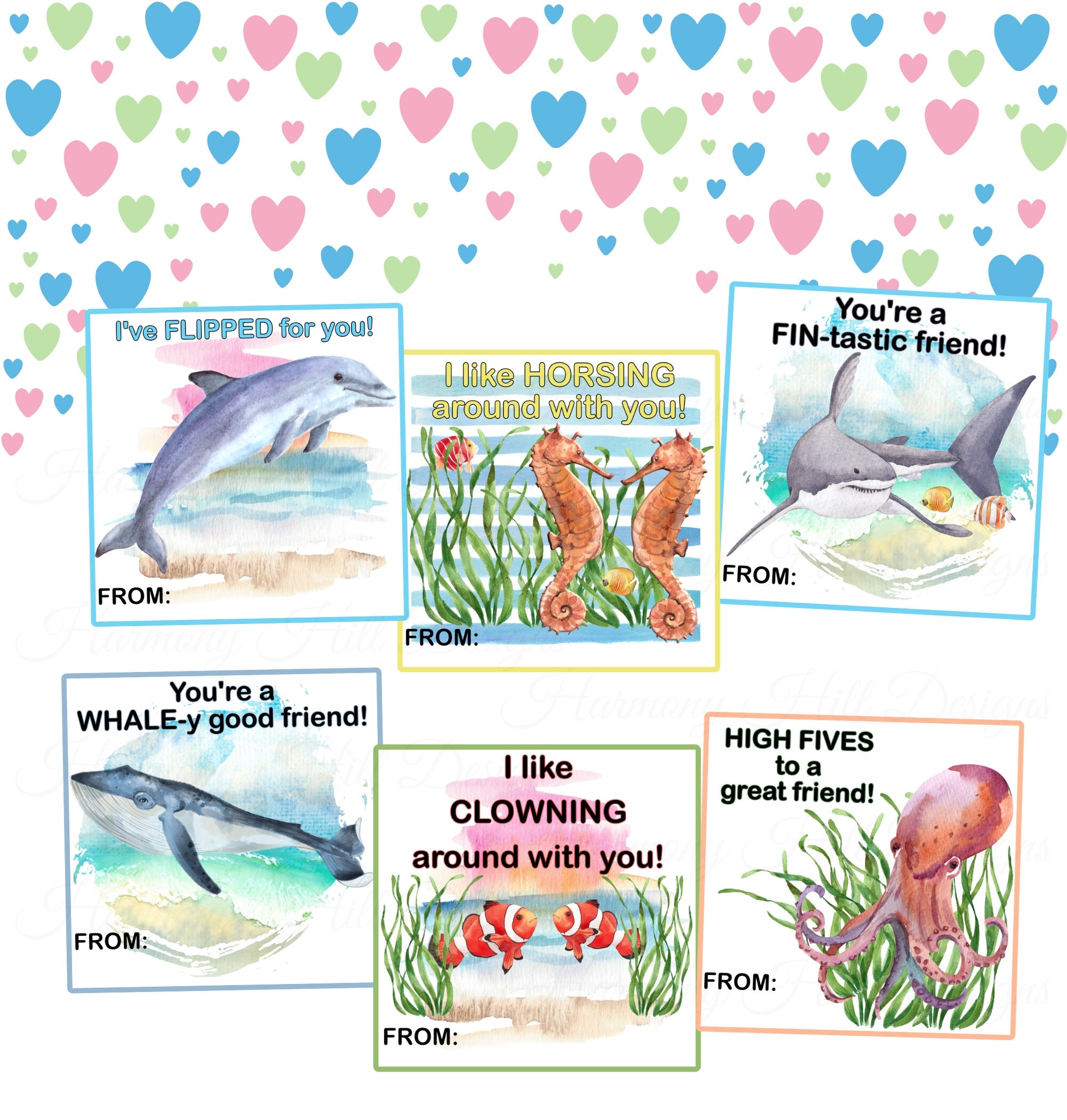 Ocean Valentine's Cards, Printable Ocean Valentines, Valentine Cards ...