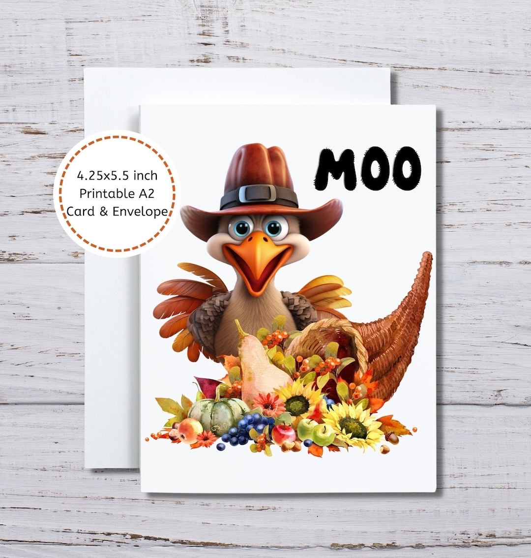 Funny Thanksgiving Card, Thanksgiving Printable Card, Turkey Moo Funny ...