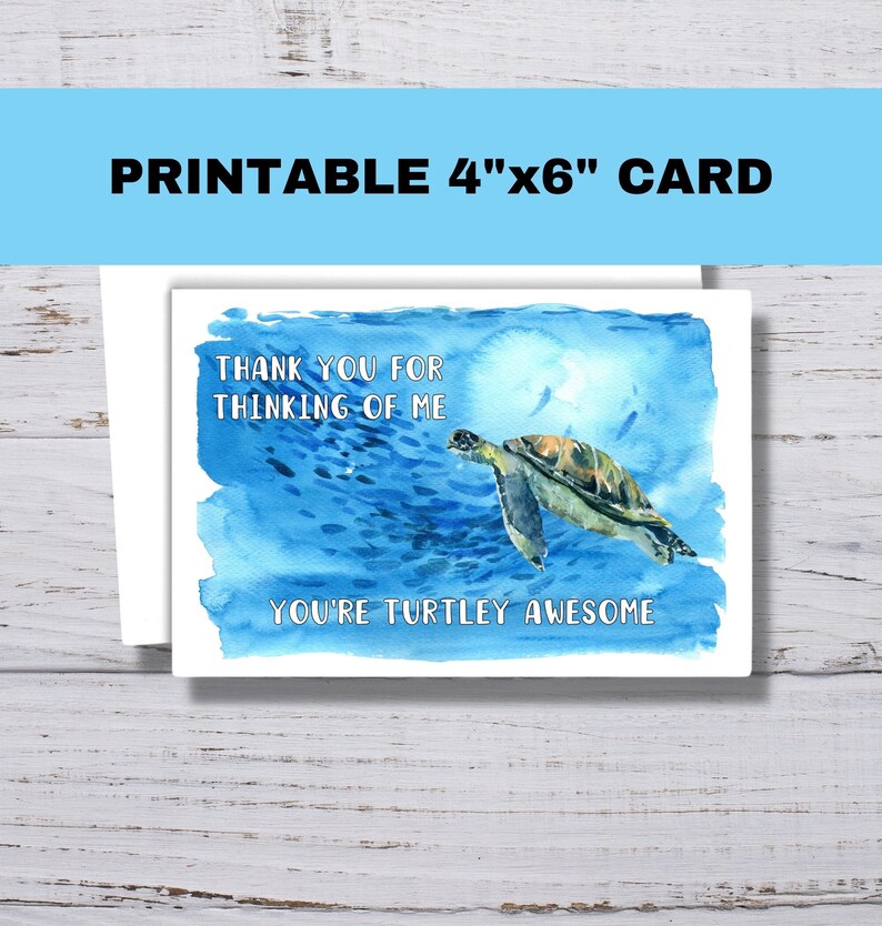 Turtle Thank You Card, Sea Turtle Card, Printable Turtle Thank You Card ...