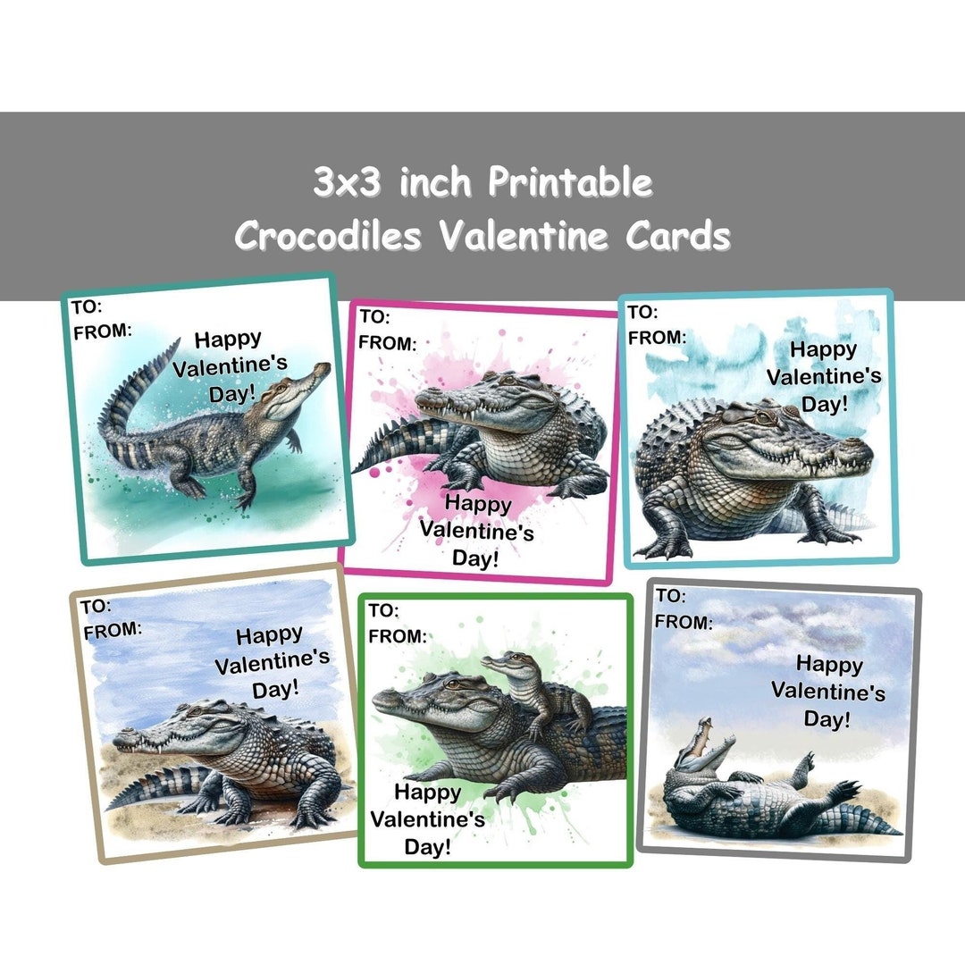 Crocodiles Valentine Cards, Printable Crocodile Cards, Printable ...