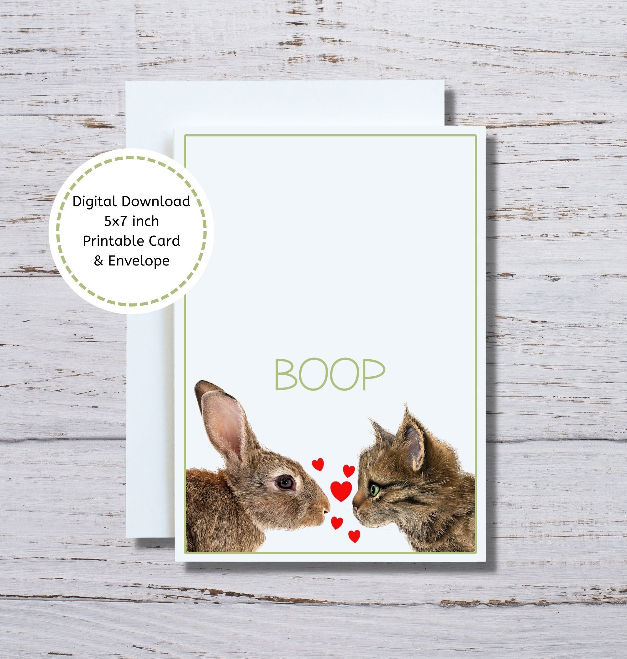 Boop Card, Printable Boop Card, Boop Noses, Cat Boop Card, Bunny Rabbit Boop Card, Love Card for ...