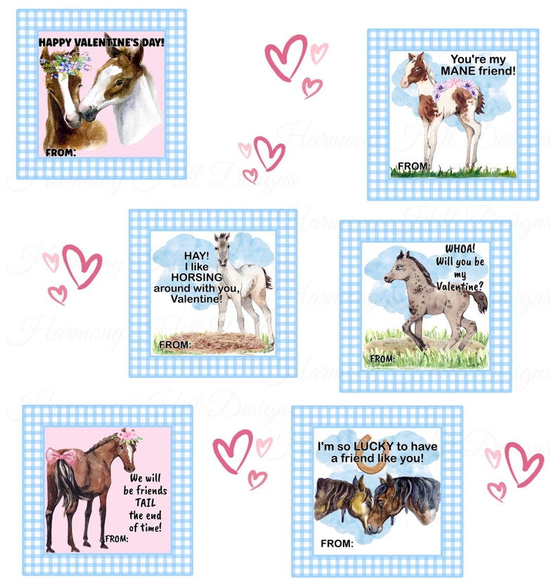 Horse Valentine Cards, Printable Valentine Cards for School, Classroom ...
