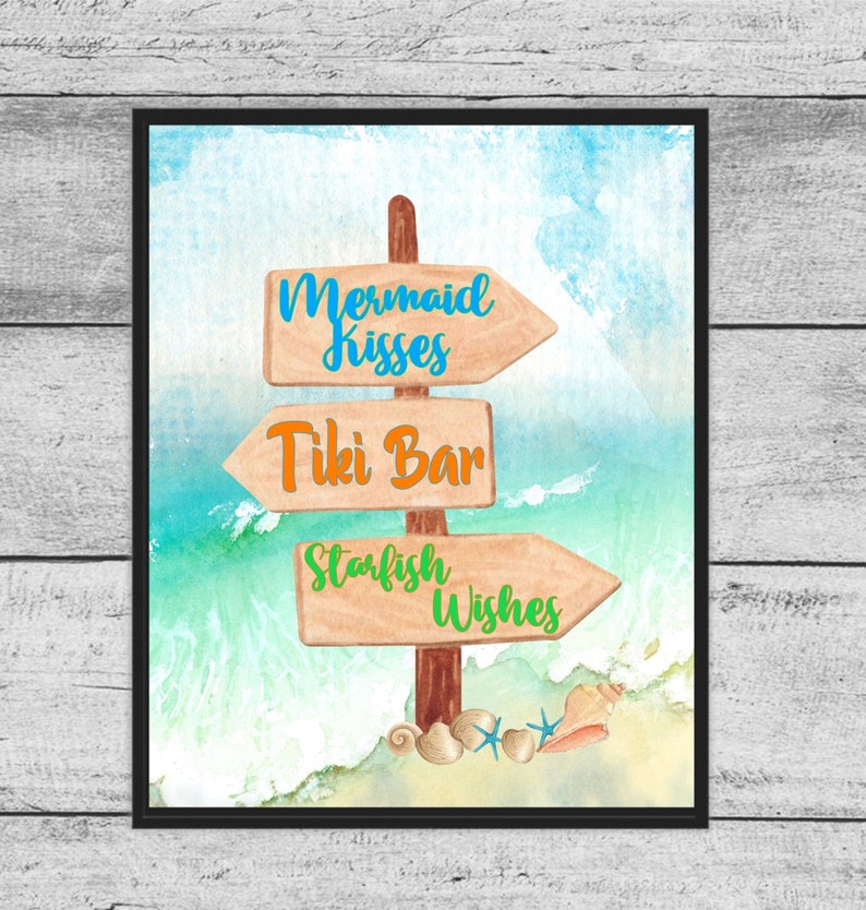 Beach Printable, Beach Signs Print, Mermaid Kisses Printable, Starfish ...