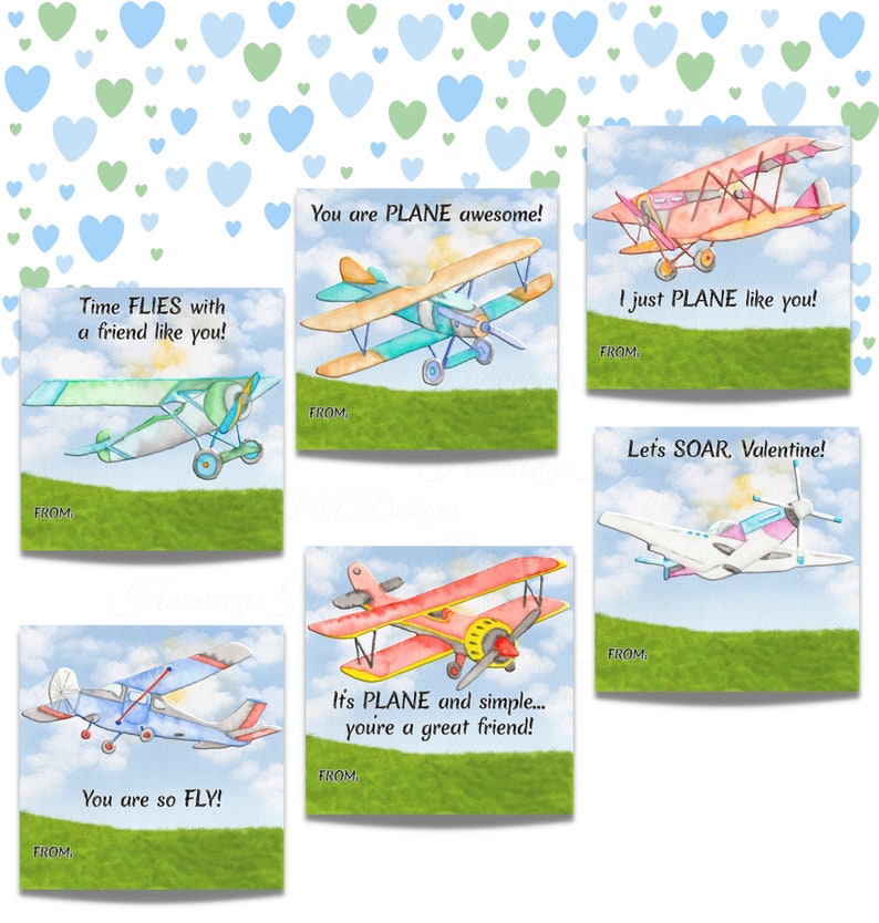 Airplane Valentine Cards, Printable Planes Valentine Cards, Classroom ...