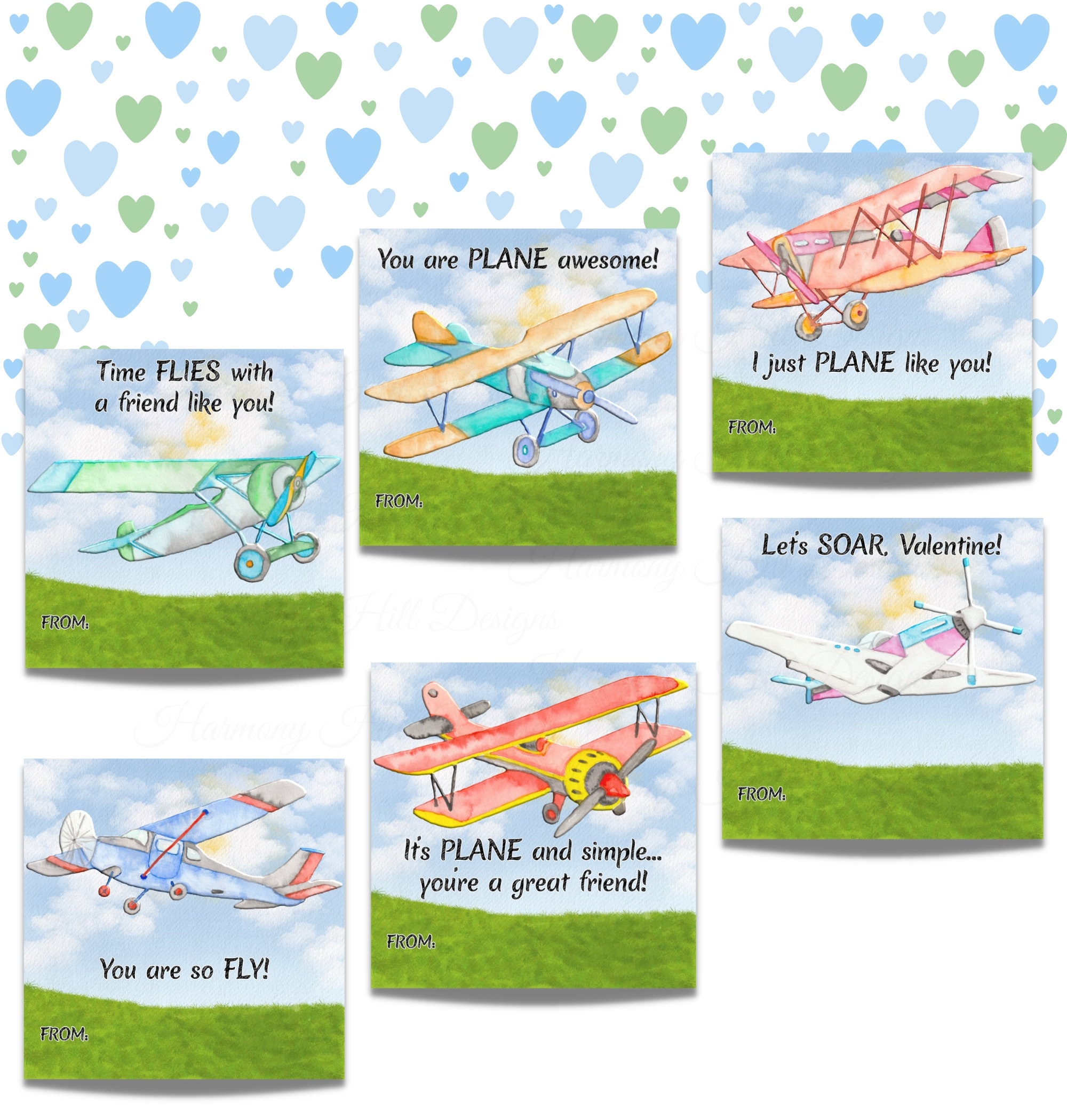 Airplane Valentine Cards, Printable Planes Valentine Cards, Classroom ...