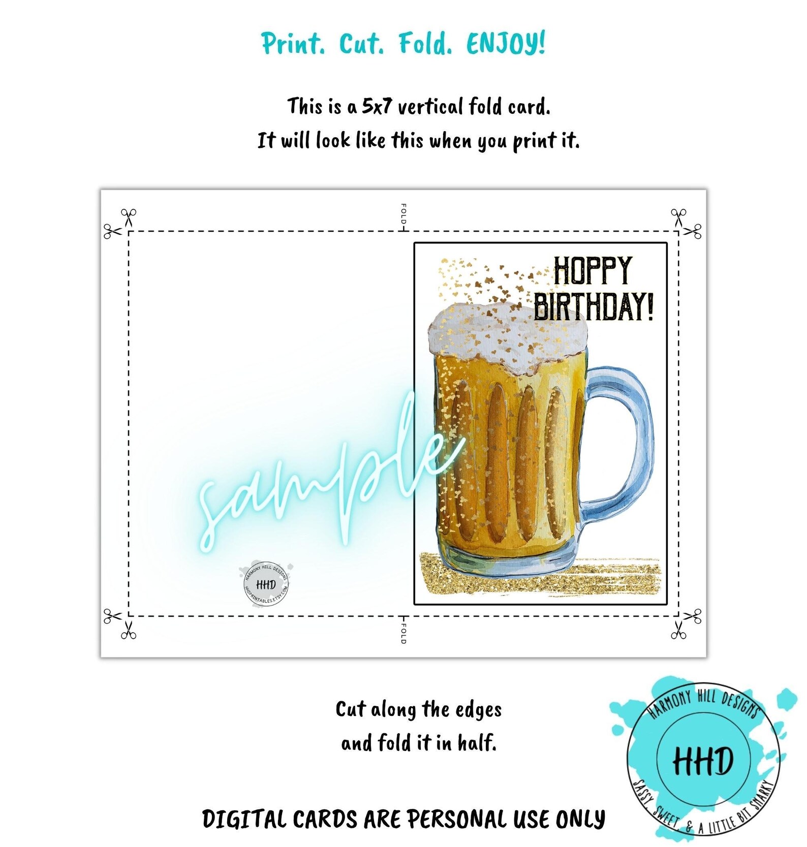 Beer Birthday Card, Printable Hoppy Birthday Card, Beer Drinker ...