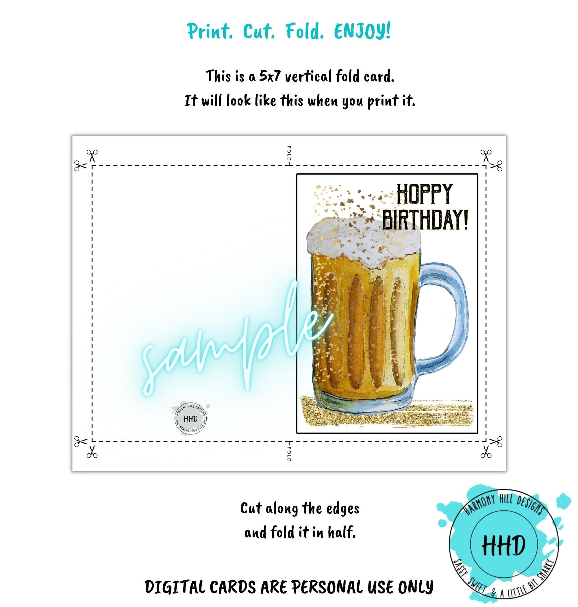 Beer Birthday Card, Printable Hoppy Birthday Card, Beer Drinker ...