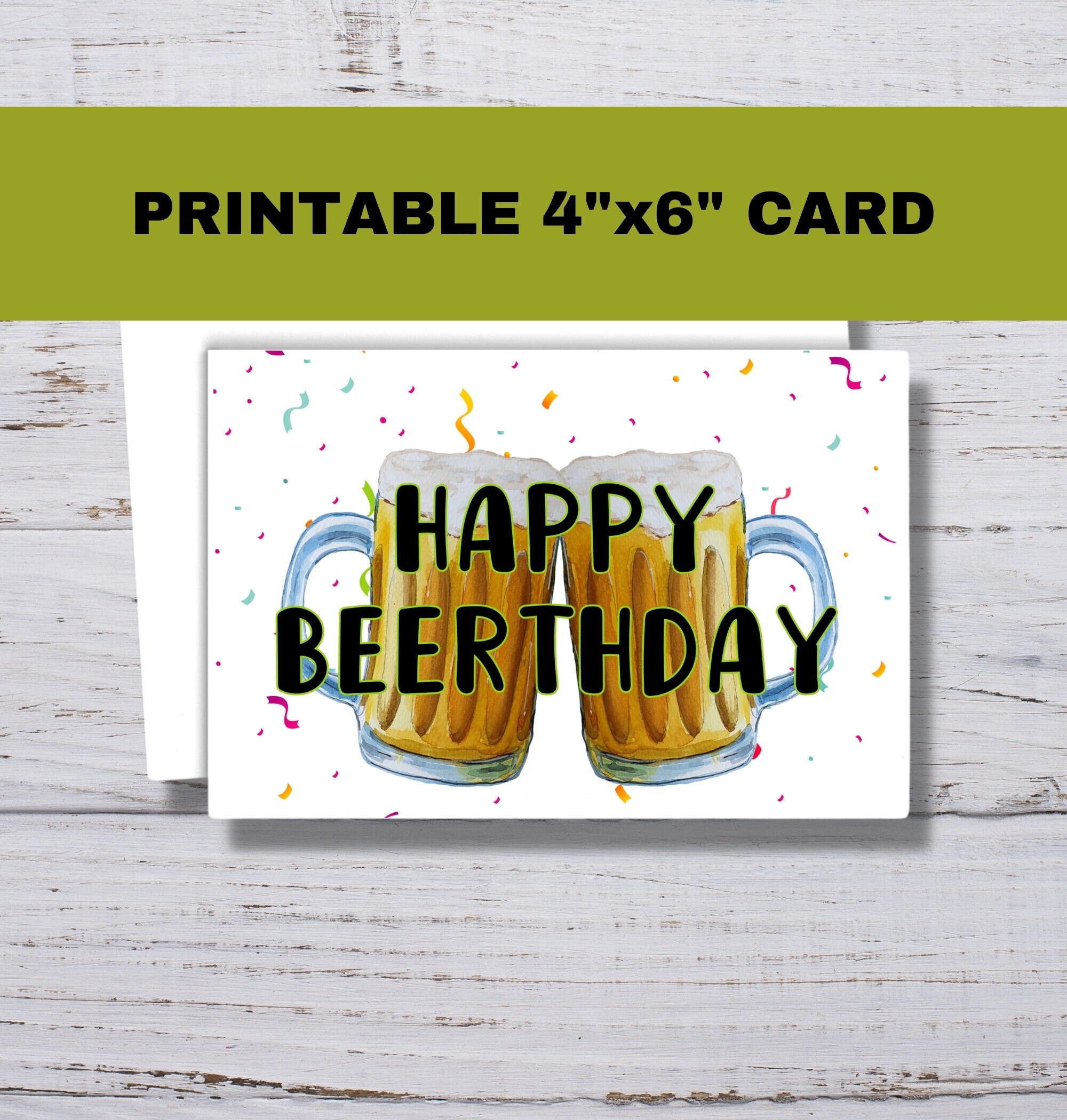 Beer Birthday Card, Printable Beer Birthday Card, Happy Beerthday, Beer ...