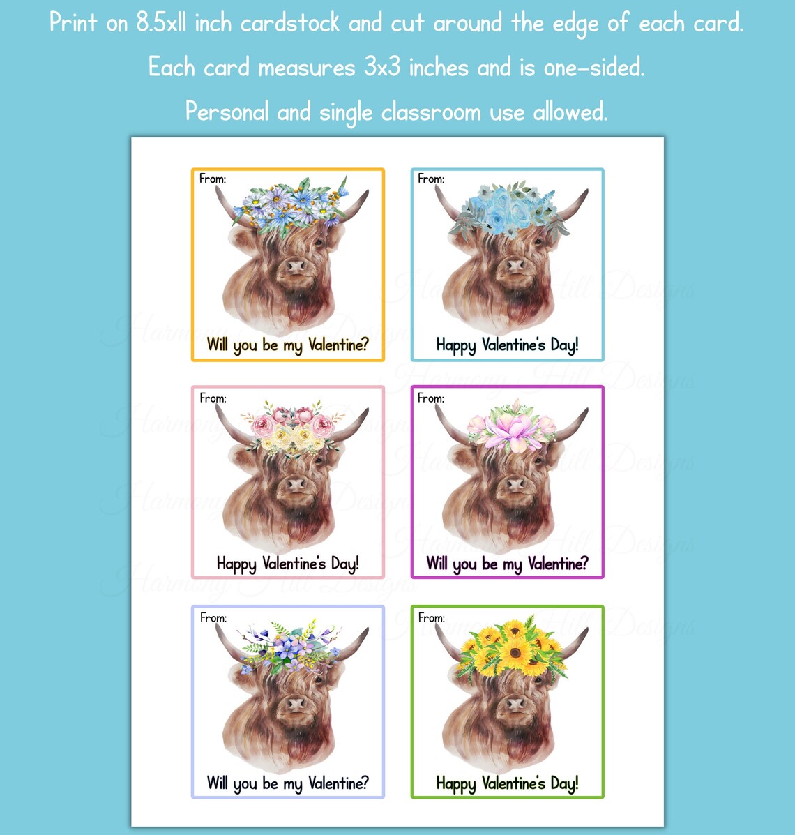 Highland Cow Valentine Cards, Printable Highland Cow Valentines ...