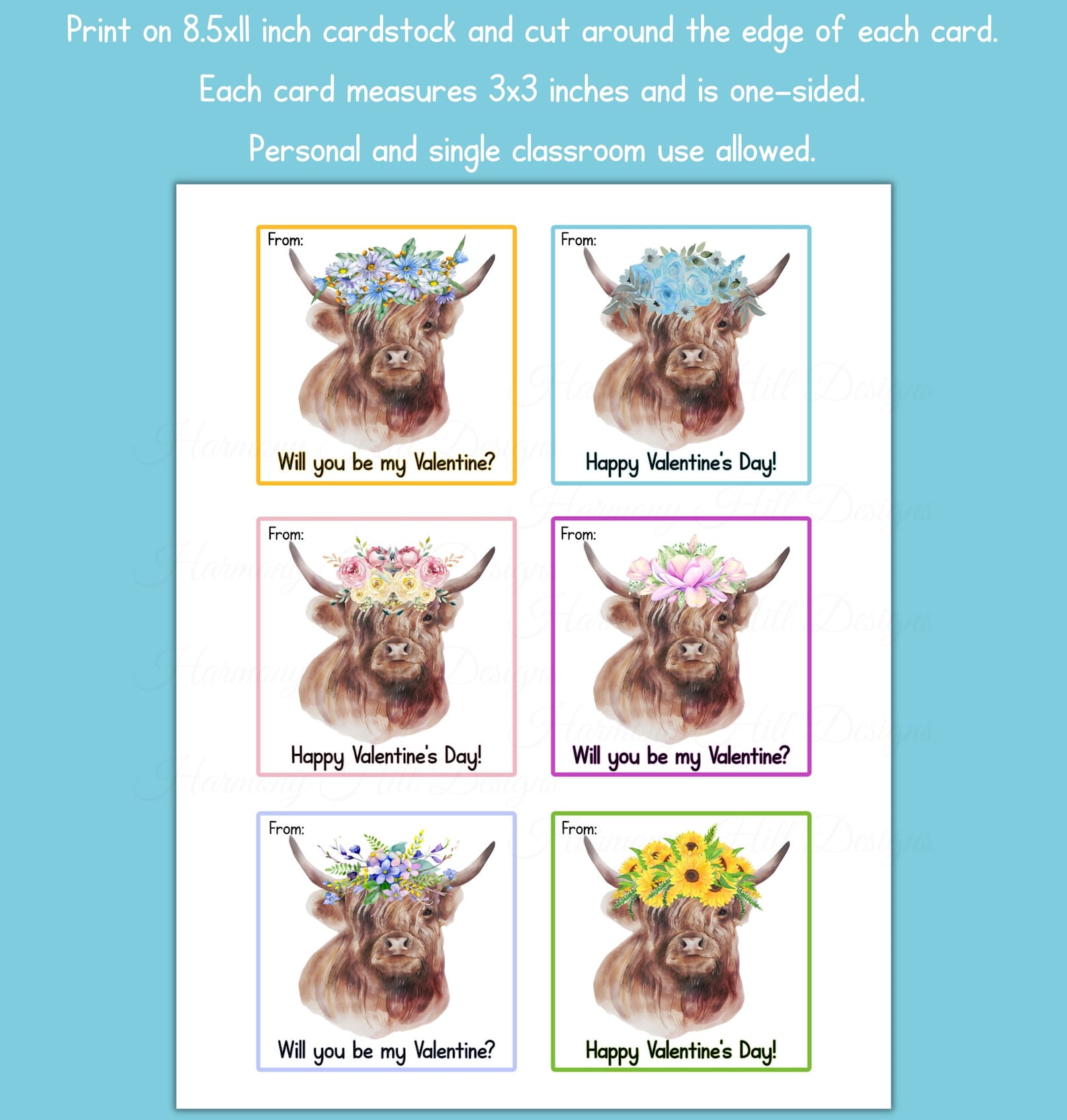 Highland Cow Valentine Cards, Printable Highland Cow Valentines ...