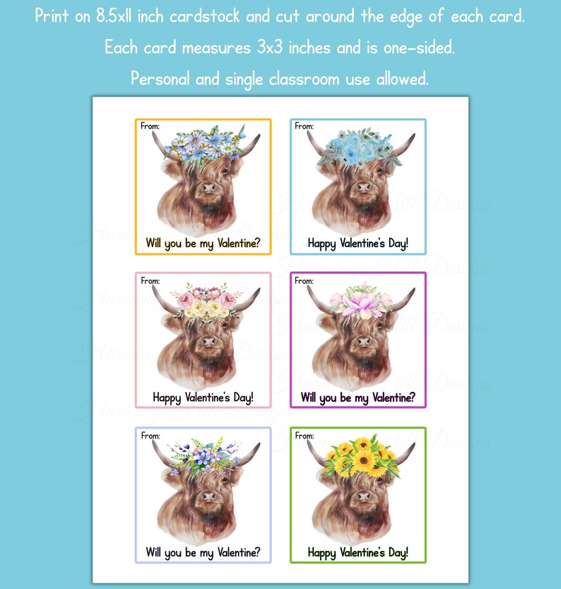 Highland Cow Valentine Cards, Printable Highland Cow Valentines ...