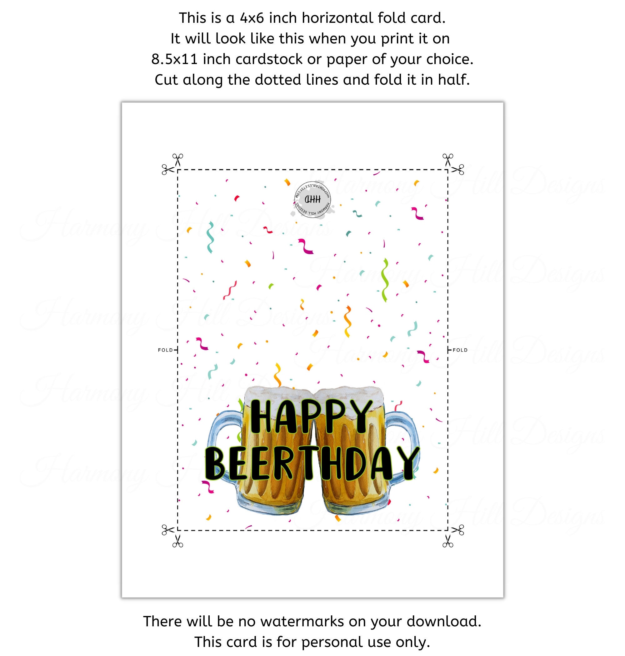 Beer Birthday Card, Printable Beer Birthday Card, Happy Beerthday, Beer ...