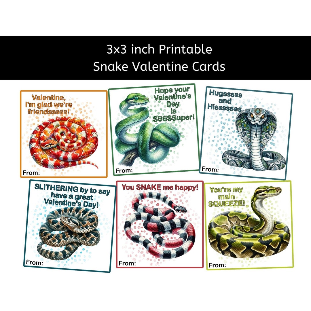 Snake Valentines, Printable Snakes Vday Cards, Printable Valentine ...