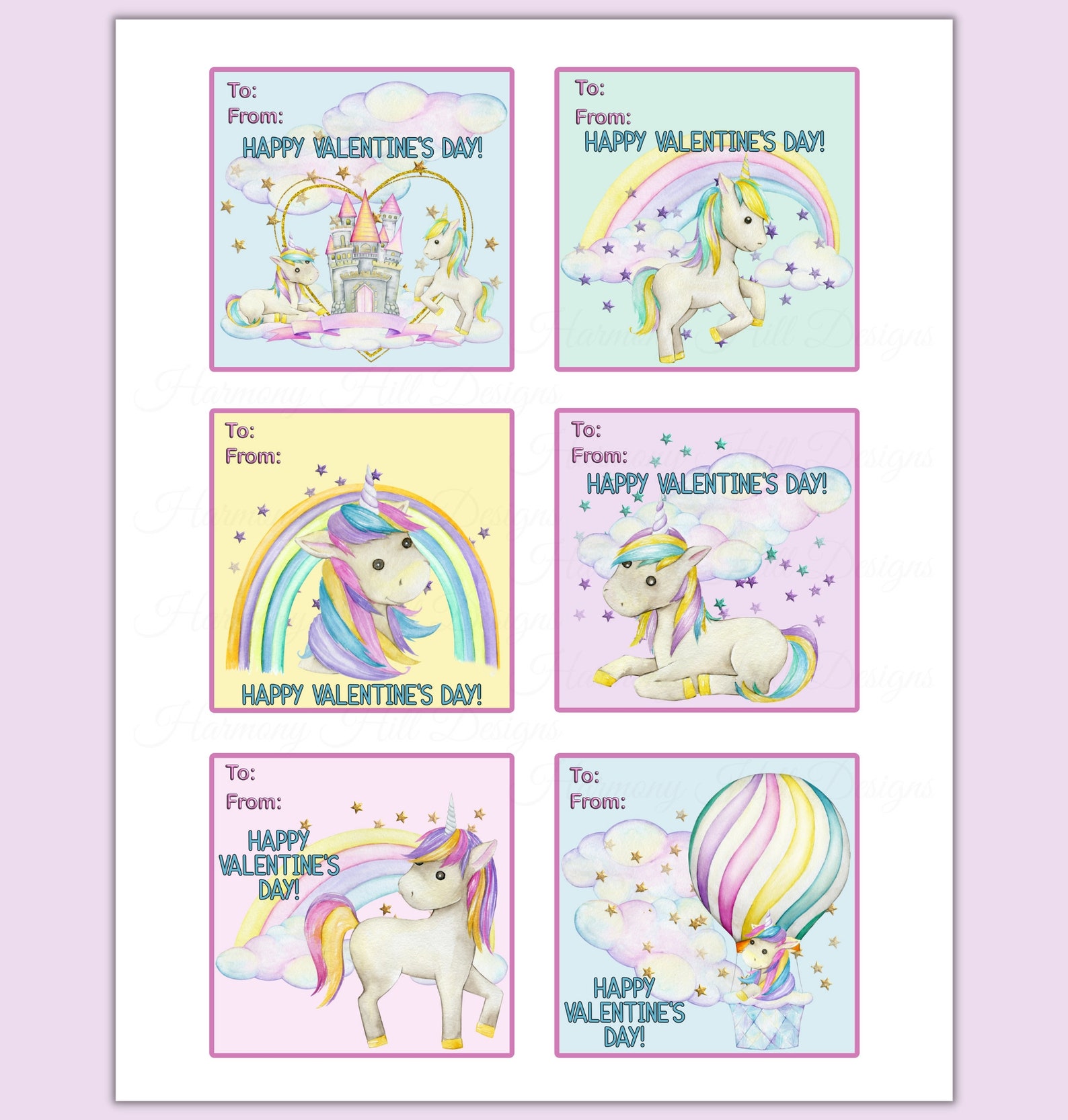 Unicorn Valentine Cards, Printable Unicorn Valentines for Class ...