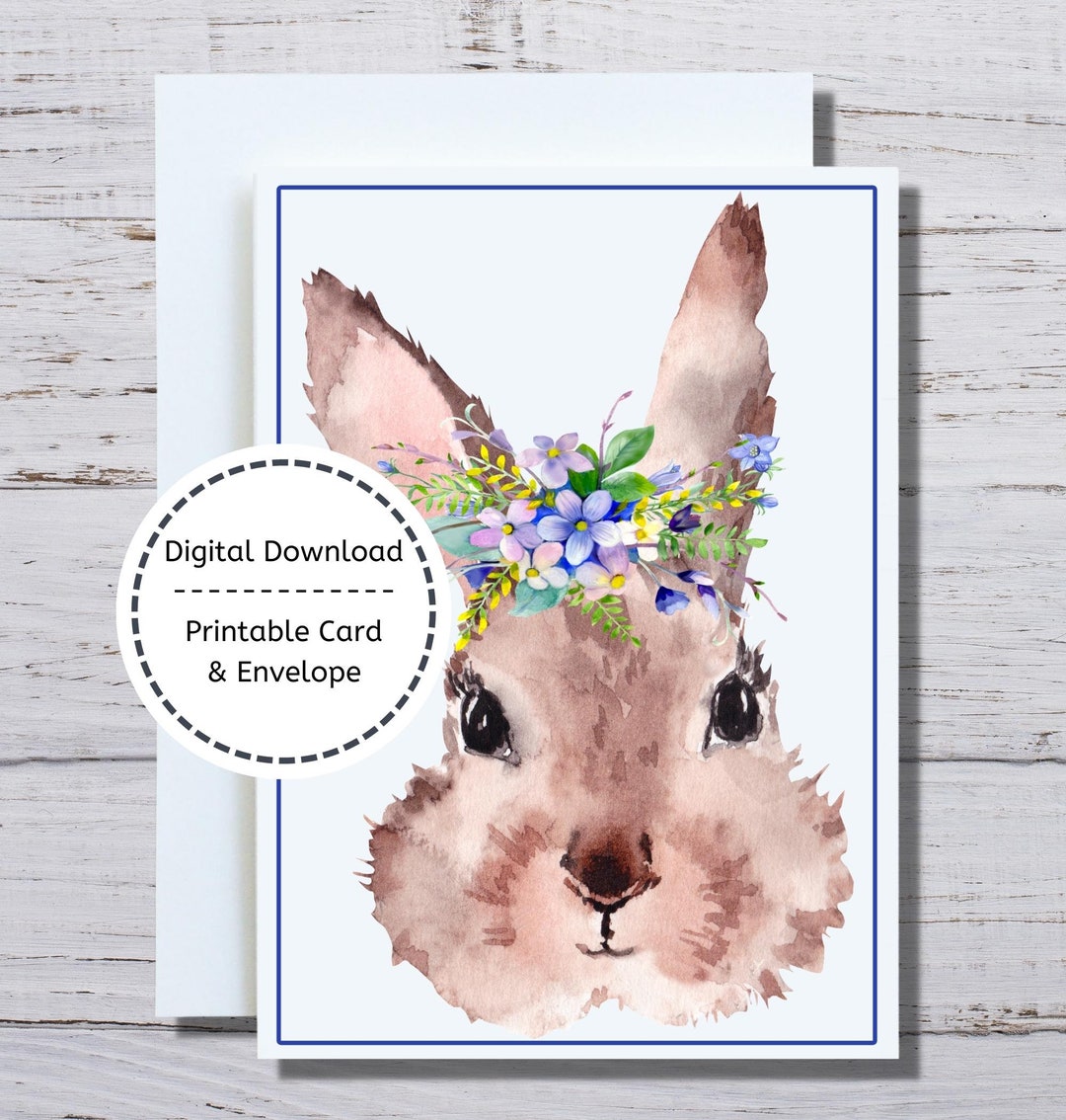 Printable Bunny Face Card, Bunny Rabbit Card, Bunny Face, Card and ...