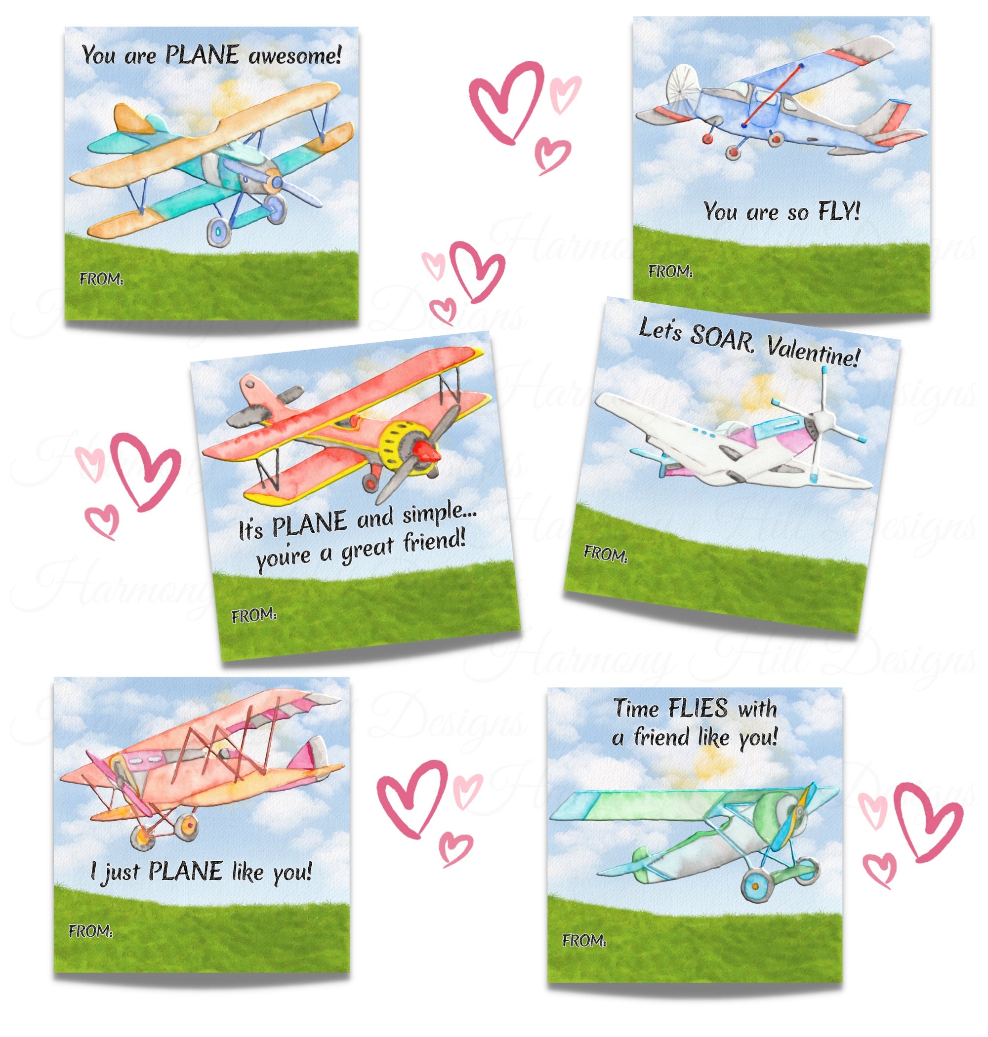 Airplane Valentine Cards, Printable Planes Valentine Cards, Classroom ...