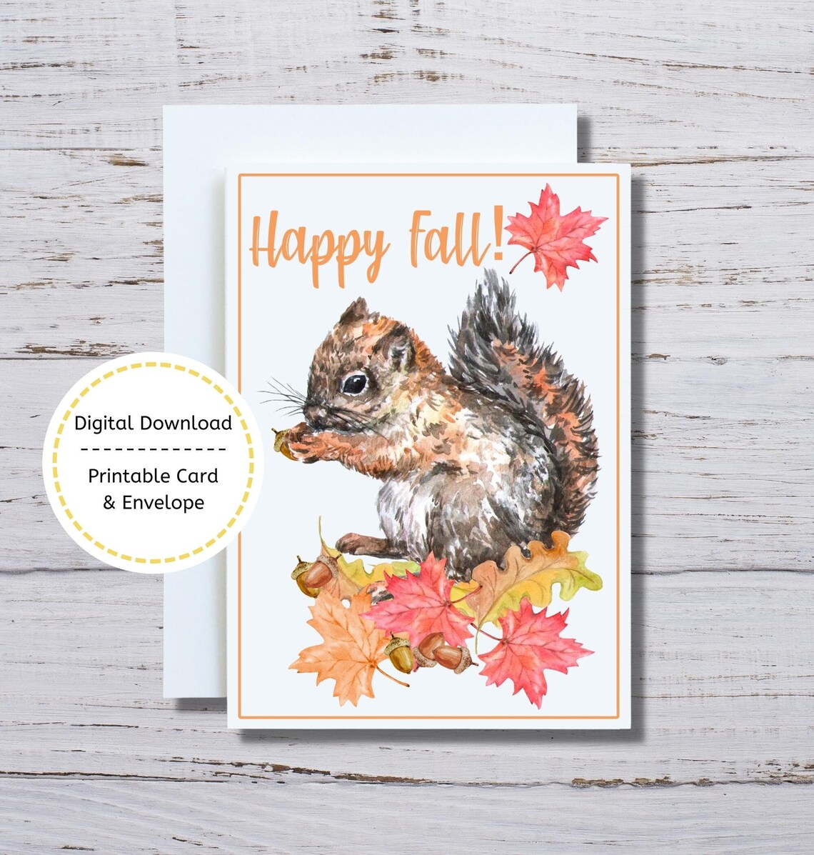 Happy Fall Card, Squirrel Card, Happy Fall Printable Card, Fall ...